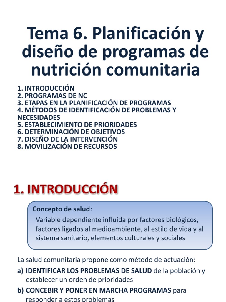 Tema 6 Planificacion Programas | PDF | Planificación | Nutrición