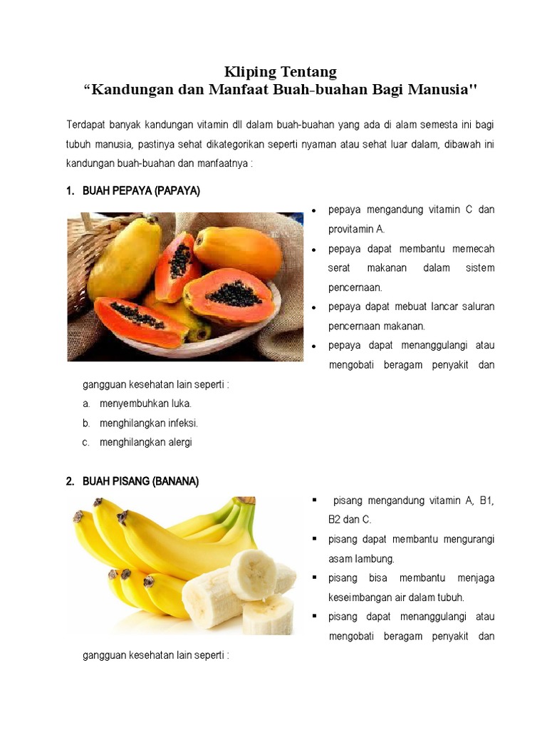 Tugas Kliping Kandungan Dan Manfaat Buah-Buahan | PDF
