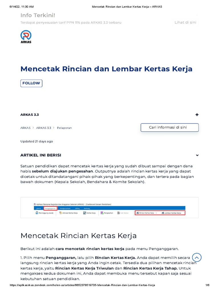 Mencetak Rincian Dan Lembar Kertas Kerja - ARKAS | PDF