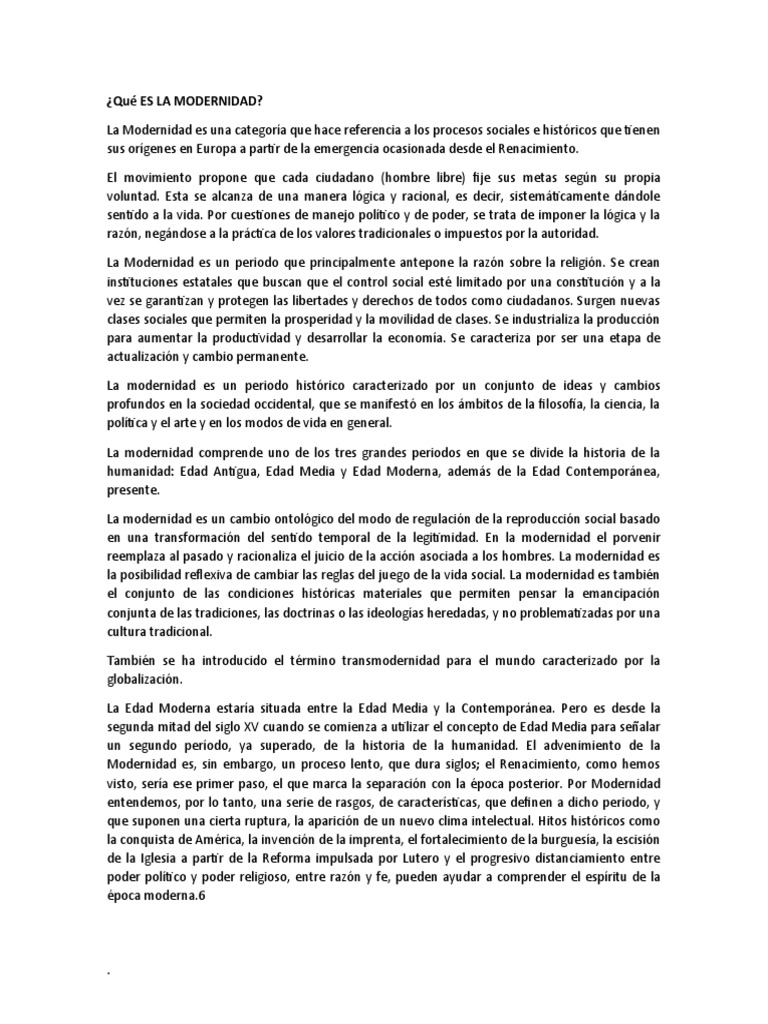 Definición y Orígenes de la Modernidad | PDF | Modernidad