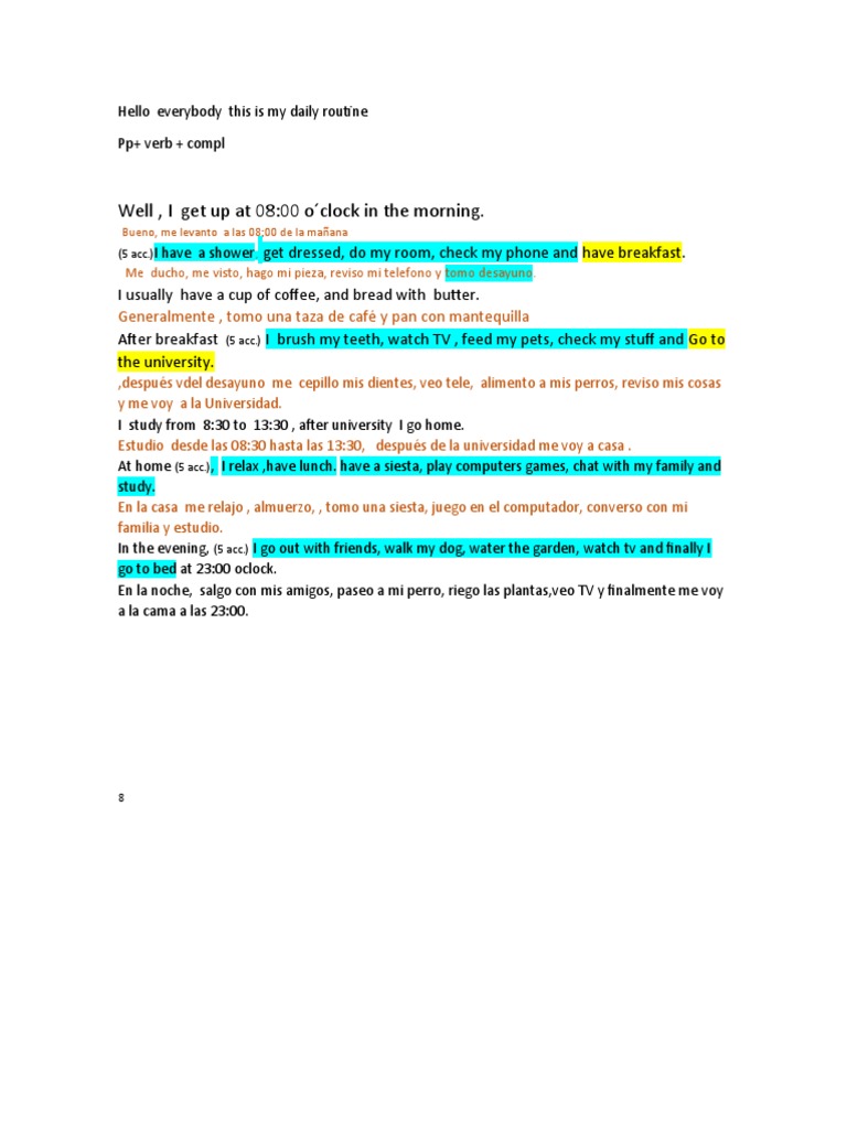 My Daily Routine Traduccion Español | PDF | Artes del Lenguaje y ...
