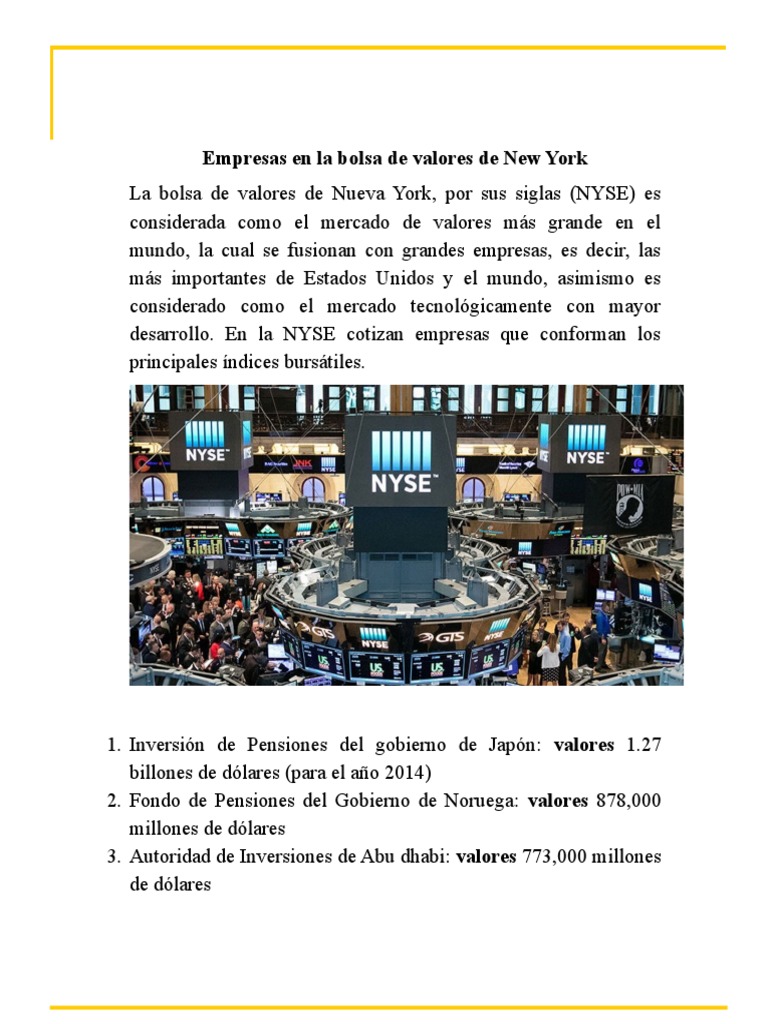 Empresas en La Bolsa de Valores de New York | PDF