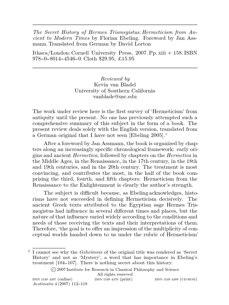 The Secret History of Hermes Trismegistu | PDF | Hermeticism | Alchemy