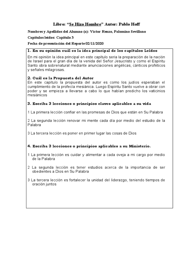 Reporte de Lectura Del Libro Se Hizo Hombre Capitulo 3, 4 y 5.. | PDF | Jesús | Oración