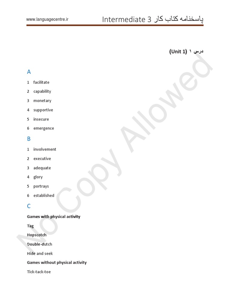 Intermediate 3 Workbook Answers | PDF
