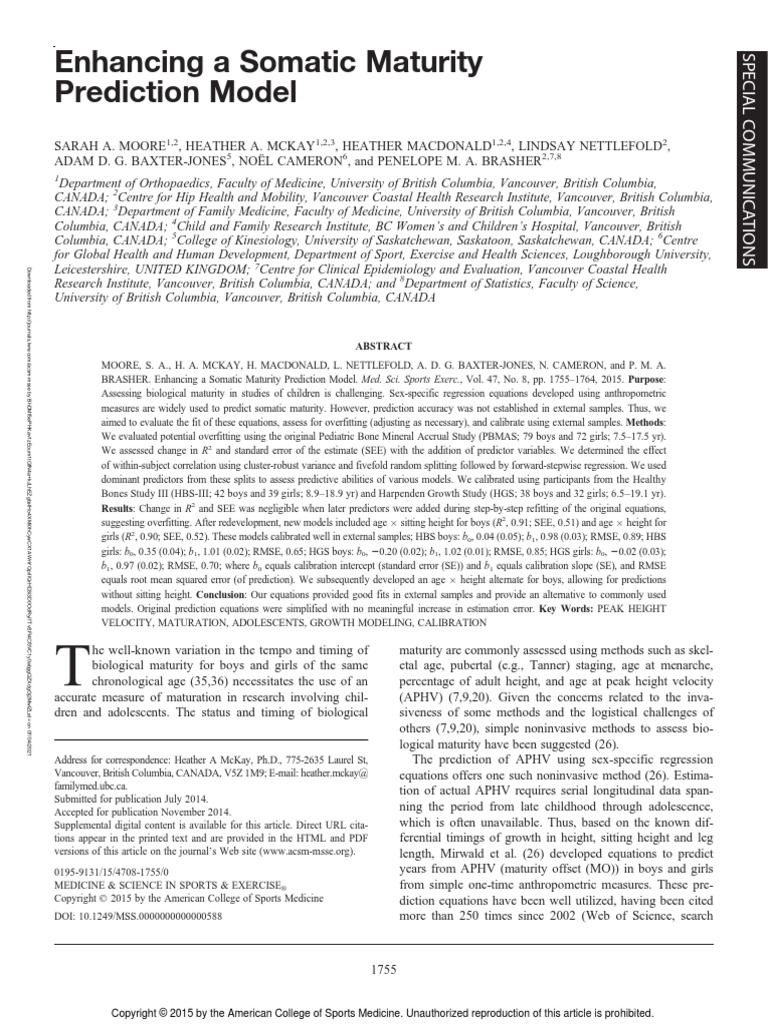 Enhancing A Somatic Maturity Prediction Model.25 | PDF | Regression ... Enhancing A Somatic Maturity Prediction Model.25 | PDF | Regression ...