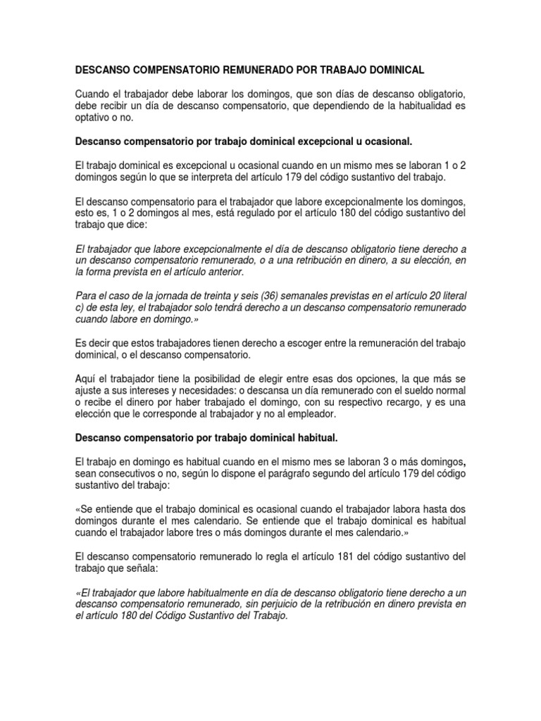 Descanso Compensatorio por Domingos | PDF | Salario