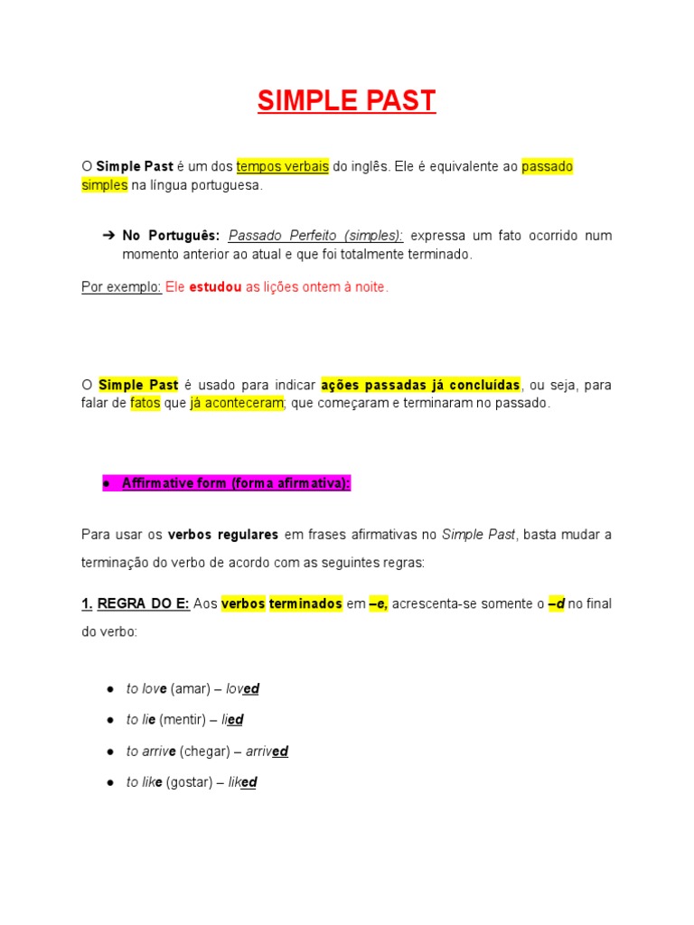 Simple Past | PDF | Relações sintáticas | Semântica