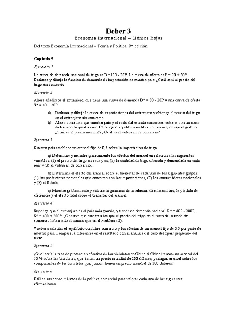 22.11.07 Deber 3 Cap 9-14 | PDF | Balance de pagos | Oferta y demanda