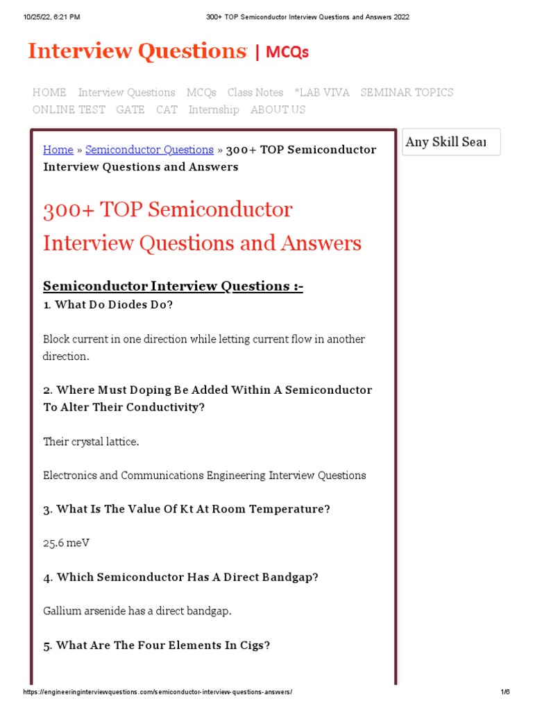 Semiconductor Interview Questions and Answers 2022 | PDF | Mosfet ...