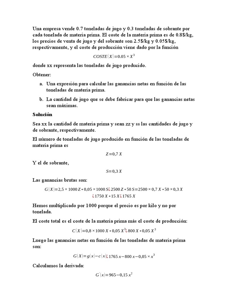 Ejercicios Derivadas Optimicacion | PDF | Análisis matemático | Matemáticas