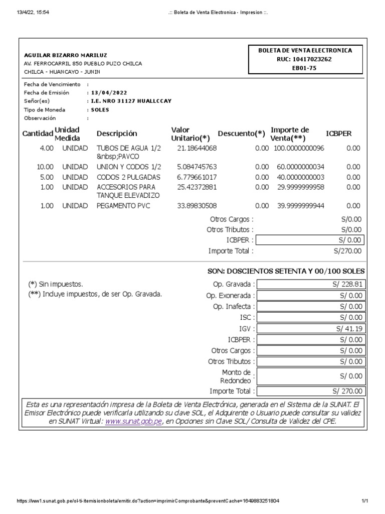 Boleta de Venta Electronica - Impresion - 1 | PDF