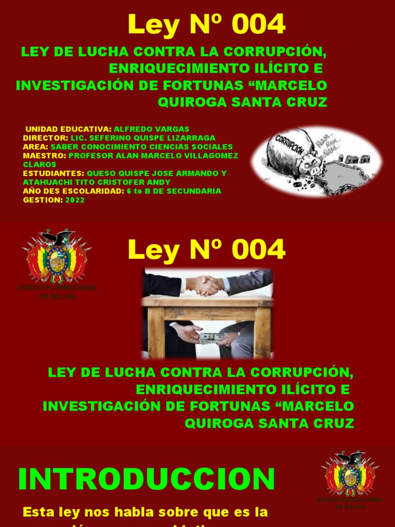 Presentación La Ley 004. | PDF | Corrupción política | Estado (política)