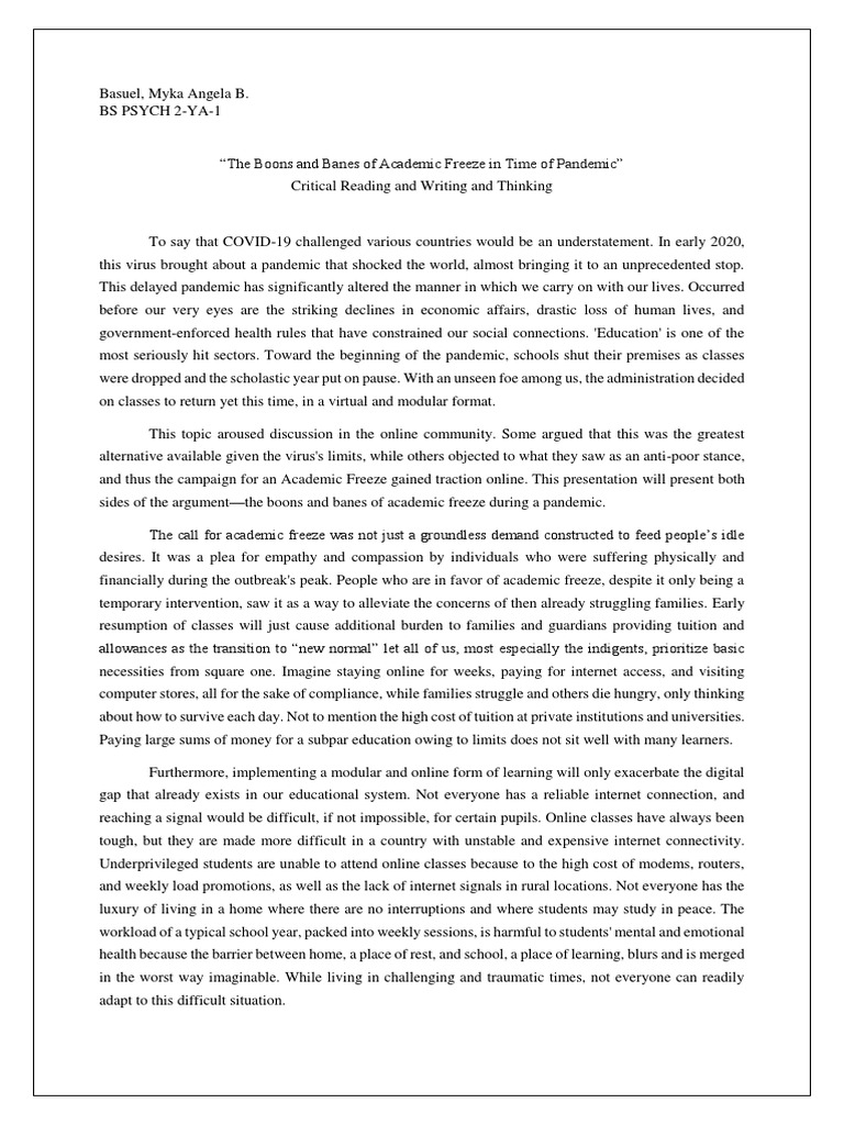 The Boons and Banes of Academic Freeze in Time of Pandemic Basuel | PDF | Teachers | Internet