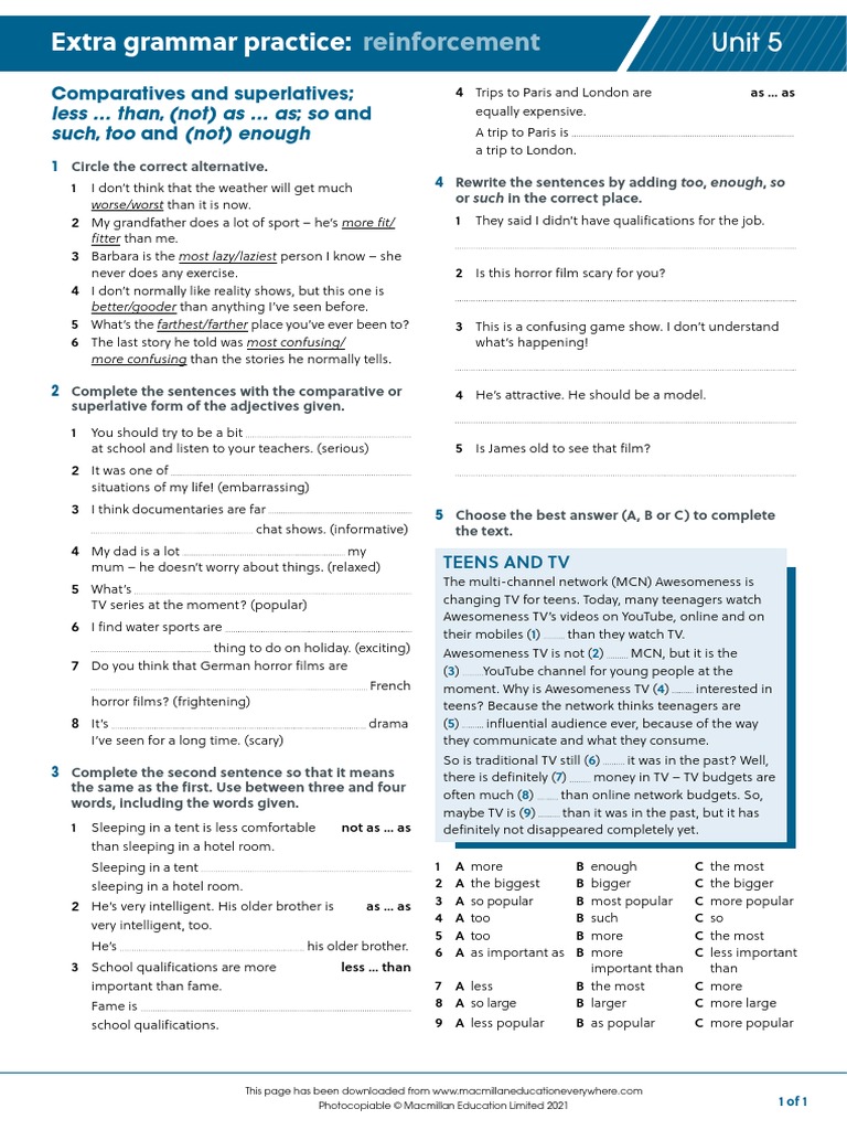 6665 1668022325 B1 U5 Extra Grammar Practice Reinforcement | PDF ...