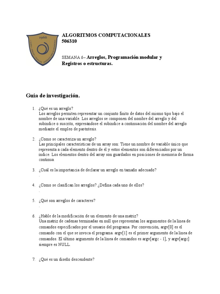 Guia de Investigacion Semana 6 | PDF | Estructura de datos de matriz | Programa de computadora