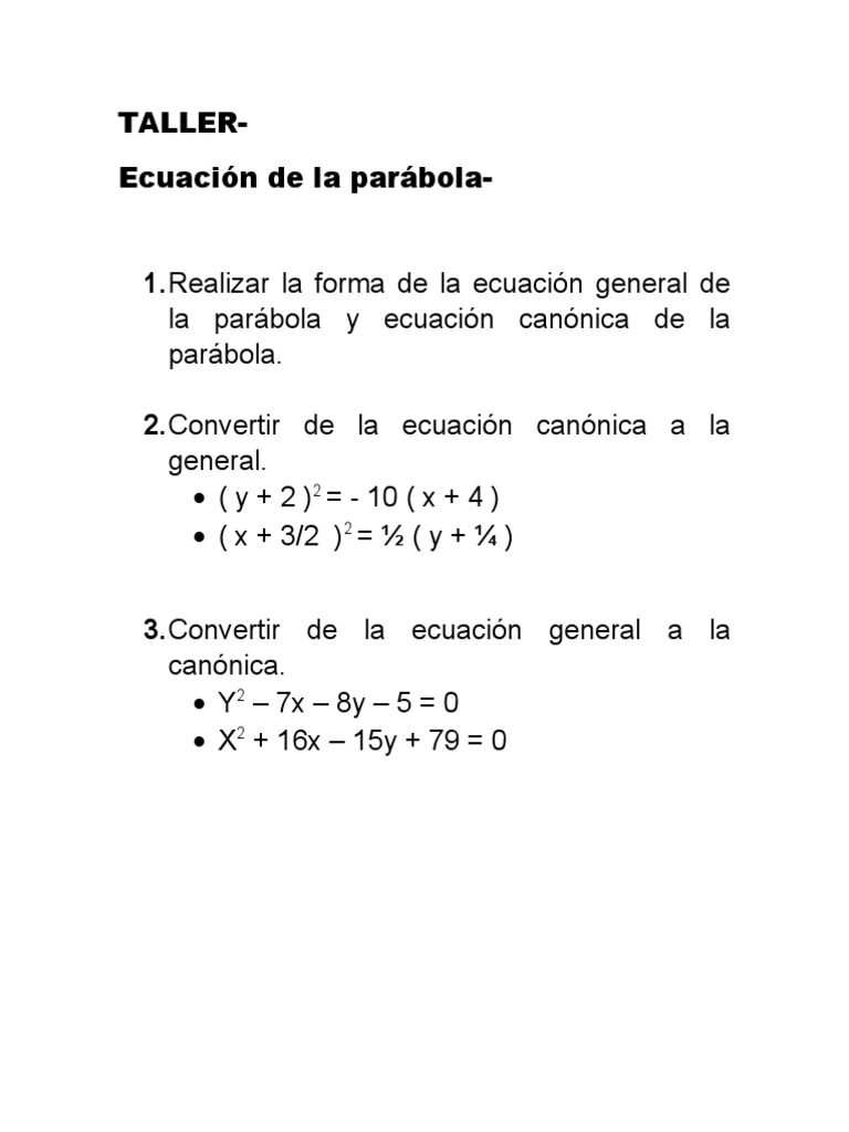 Ecuacion De La Parabola Pdf 1539