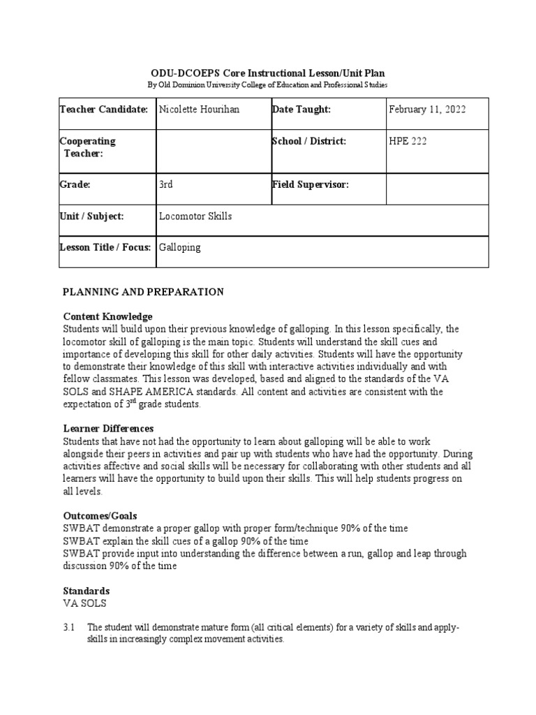 Teaching Galloping in Grade 3 PE | PDF | Teachers | Cowboys