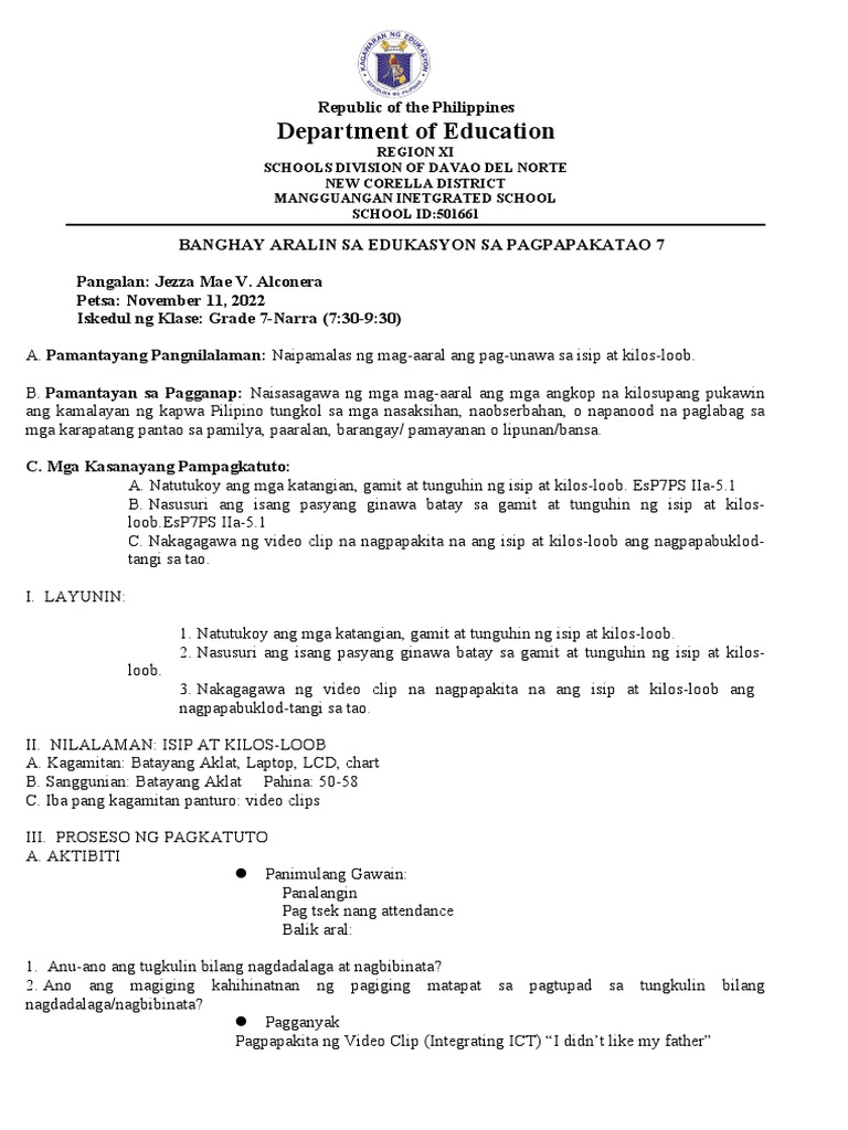 Lesson Plan Esp 7 | PDF