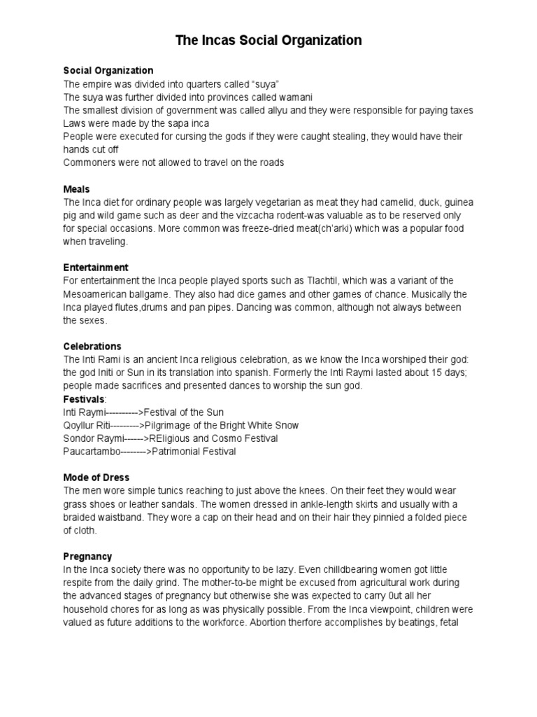 The Incas Social Organization | PDF | Inca Empire The Incas Social Organization | PDF | Inca Empire