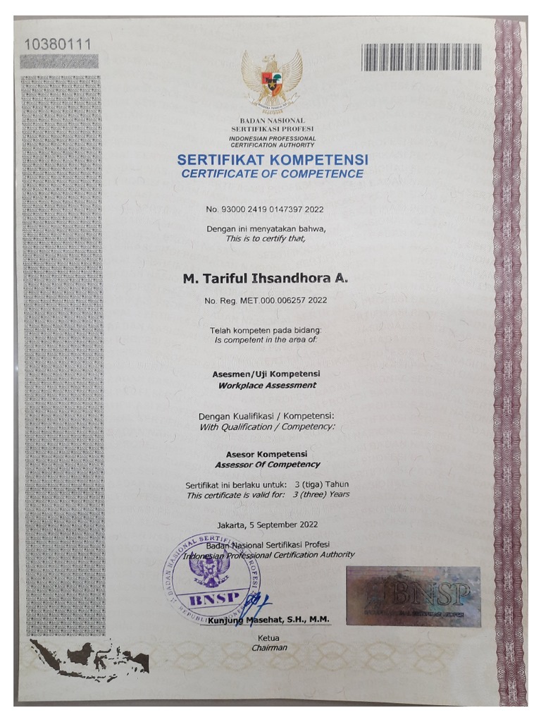 Sertifikat Asesor Kompetensi | PDF
