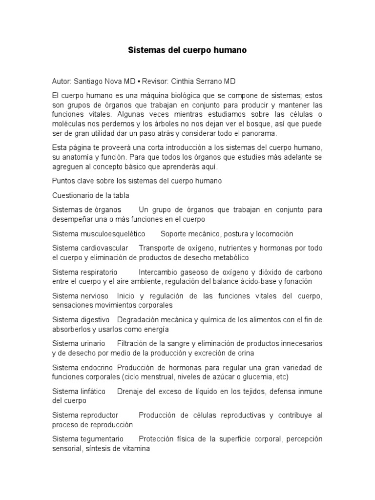 Introducción a los Sistemas del Cuerpo Humano | PDF | Relaciones ...