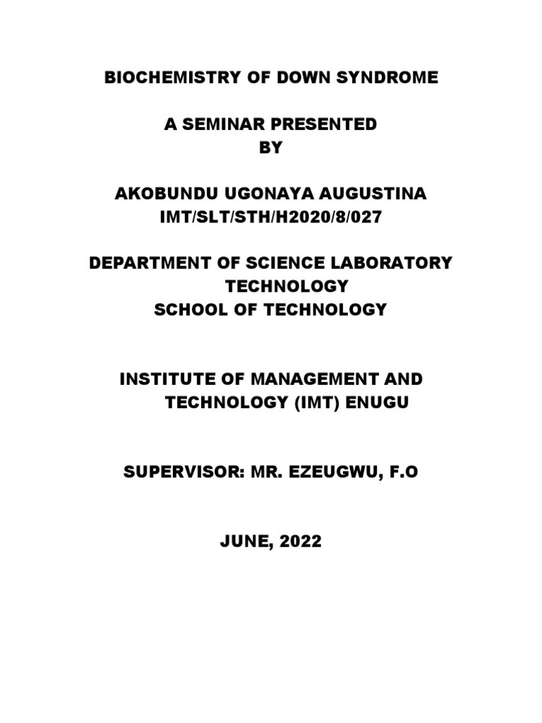 Biochemistry of Down Syndrom | PDF | Down Syndrome | Syndrome