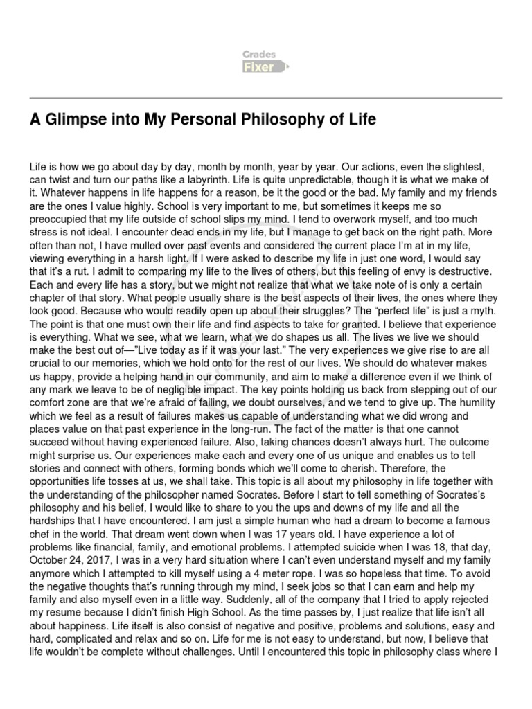 A Glimpse Into My Personal Philosophy of Life | PDF | Experience | Socrates