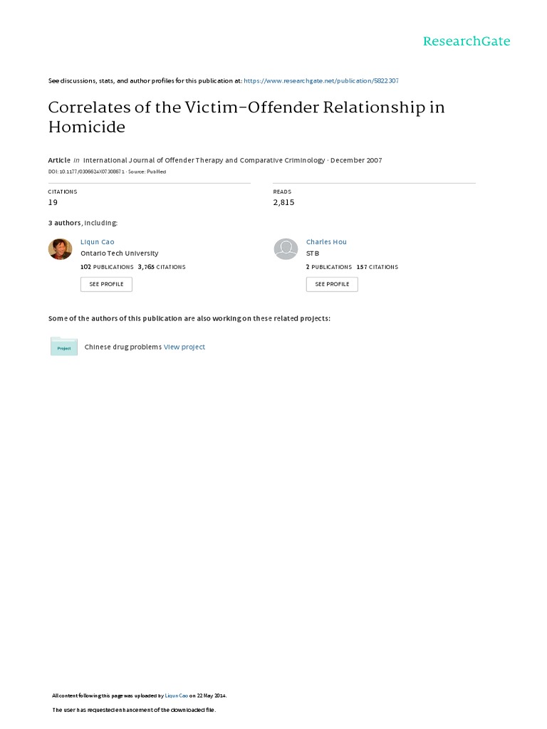 Correlates of The Victim-Offender Relationship in Homicide | PDF ...