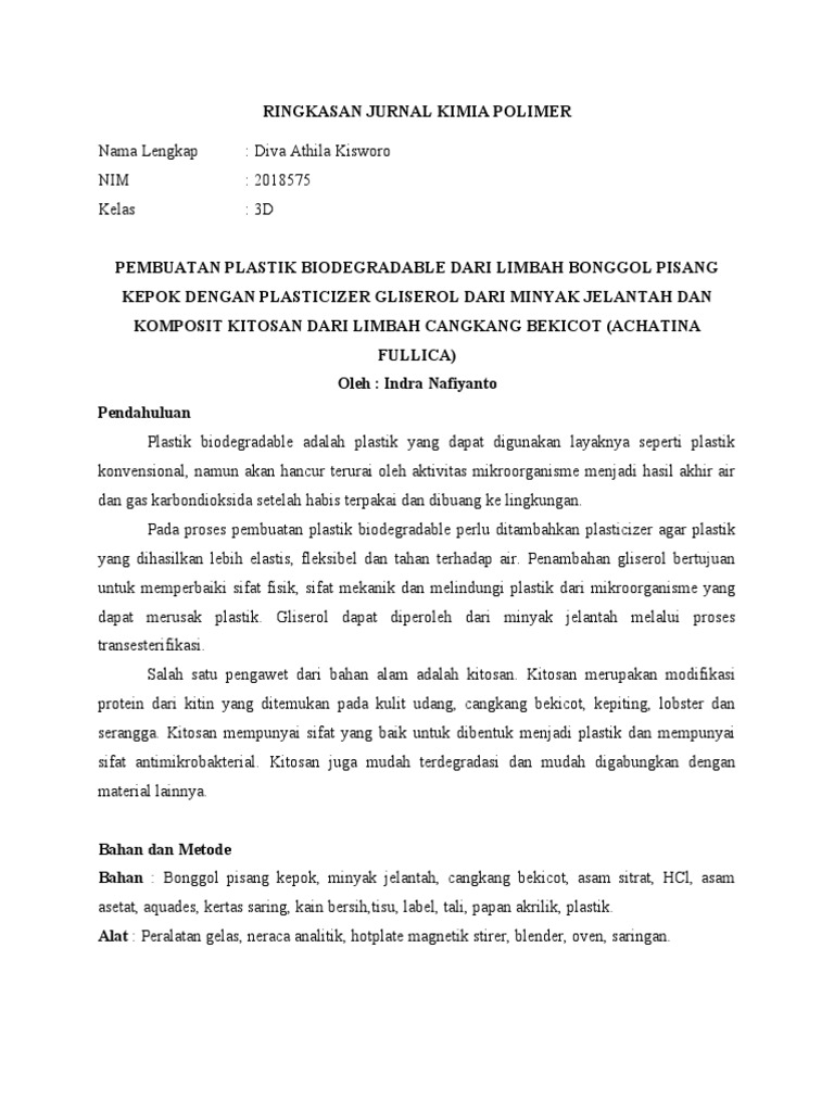 Ringkasan Jurnal Kimia Polimer | PDF