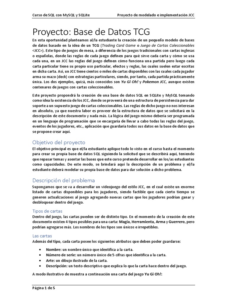 Proyecto de Base de Datos para TCG | PDF | Mi sql | Bases de datos