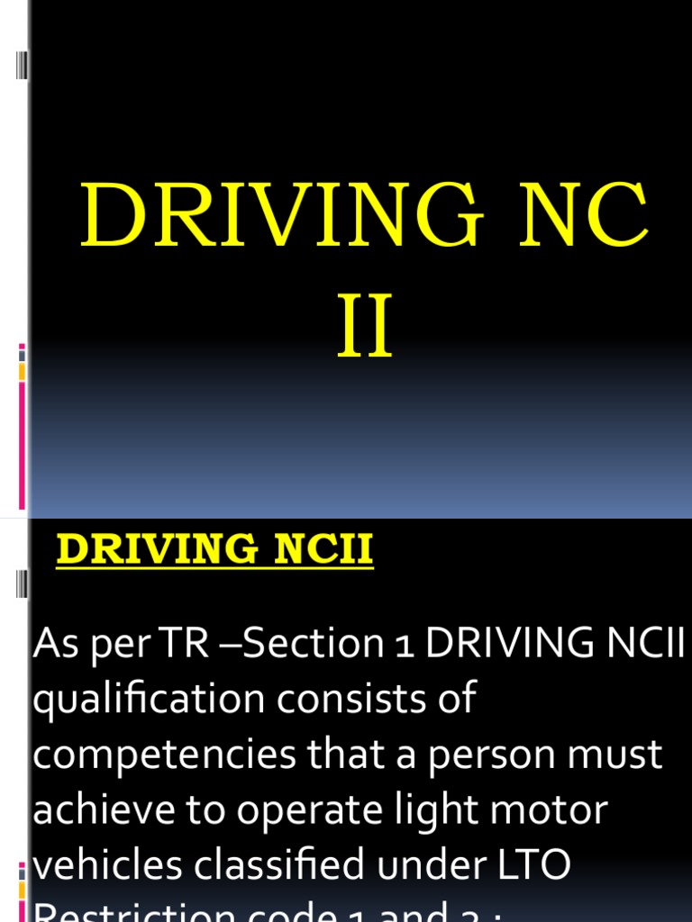 Competency-Based Training for Driving NCII Qualification: Core ...