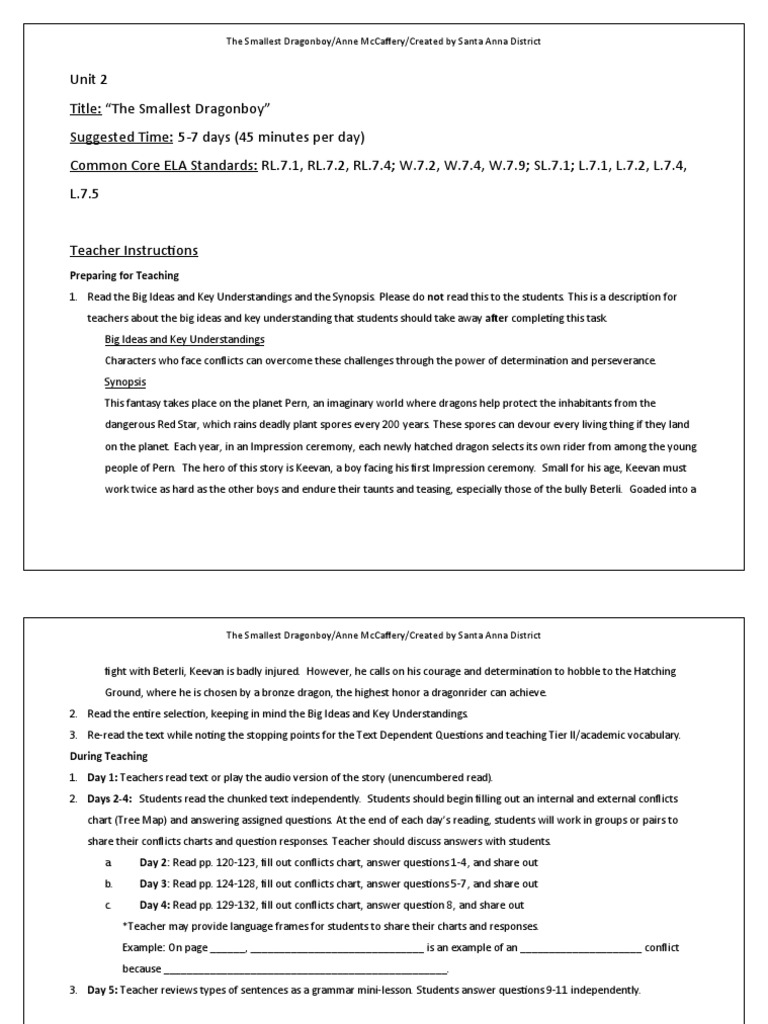 The Smallest Dragonboy. Lesson Anthology | PDF | Dragonriders Of Pern ...