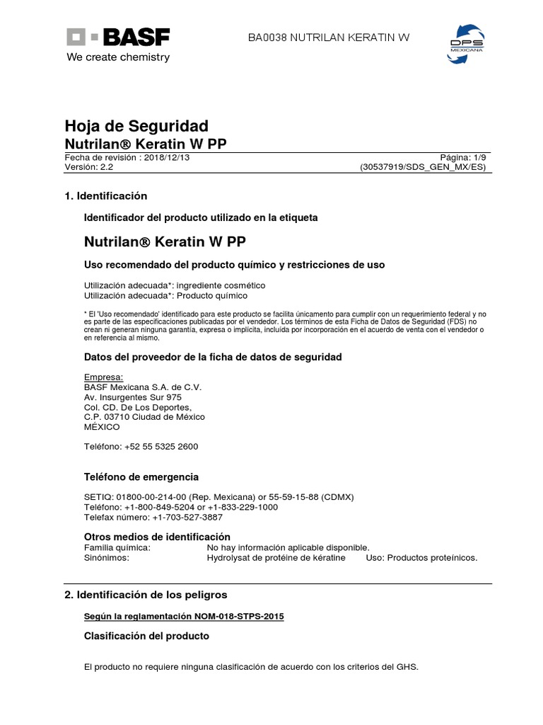 Anexo H. Hoja de Seguridad Keratina | PDF | Toxicidad | Agua
