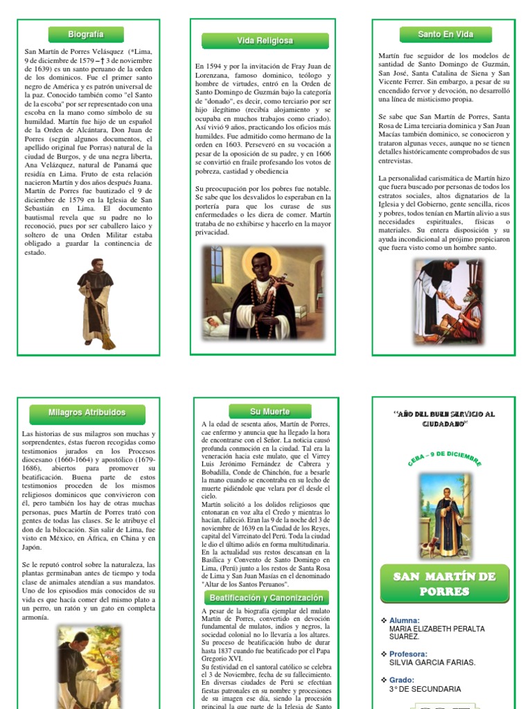 Triptico San Martin de Porres | PDF | Iglesia Católica