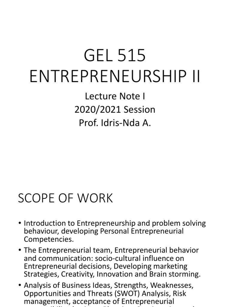 Entrepreneurship Lecture Note - 2020 - 2021 | PDF | Business Plan ...