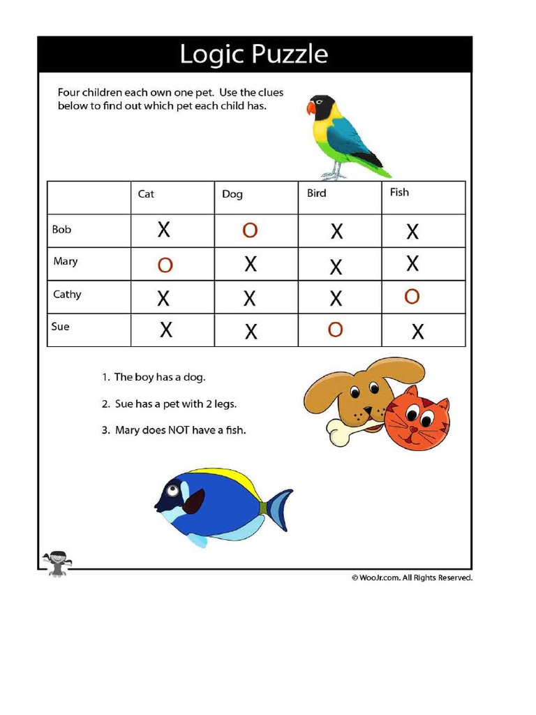 Animals Easy Logic Puzzle For Kids - ANSWERS - Woo! Jr. Kids Activities ...