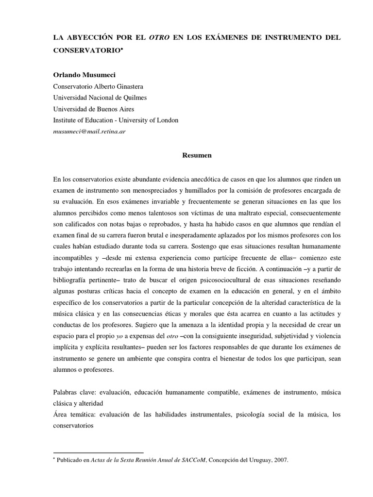 Abyecciones en Exámenes de Conservatorio | PDF | Prueba (evaluación ...