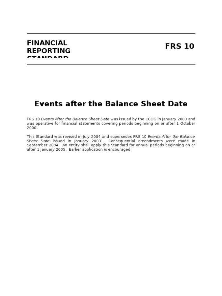 FRS 10 | PDF | Going Concern | Balance Sheet