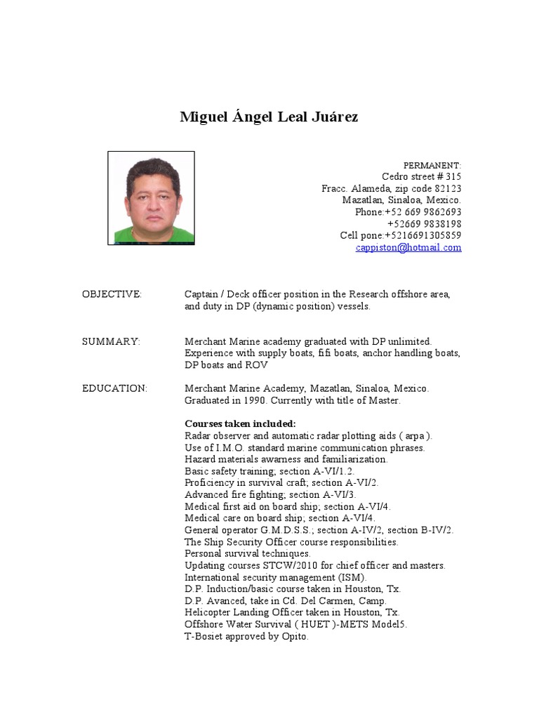 CV Miguel Leal | PDF | Water Transport | Navigation