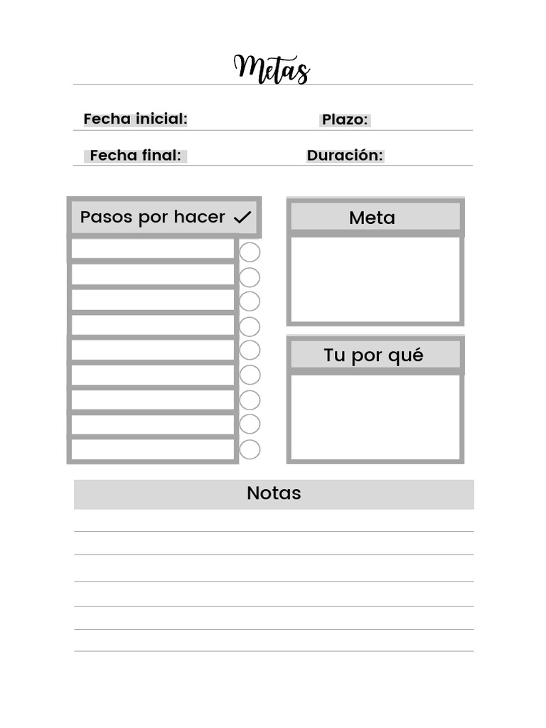 Planificacion y Metas - Blanco y Negro - Impresion A4 | PDF