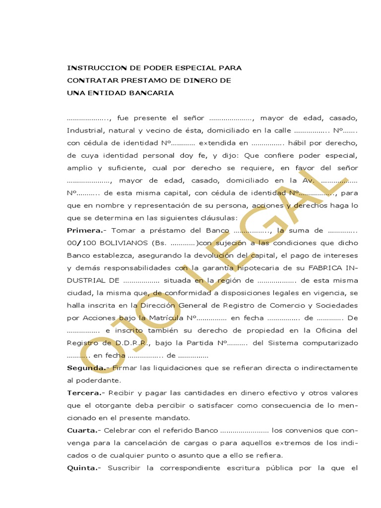 Instructivo de Poder Prestamo Banco | PDF | Bancos | Justicia