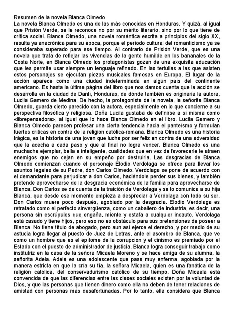 Resumen de La Novela Blanca Olmedo | PDF | Historia