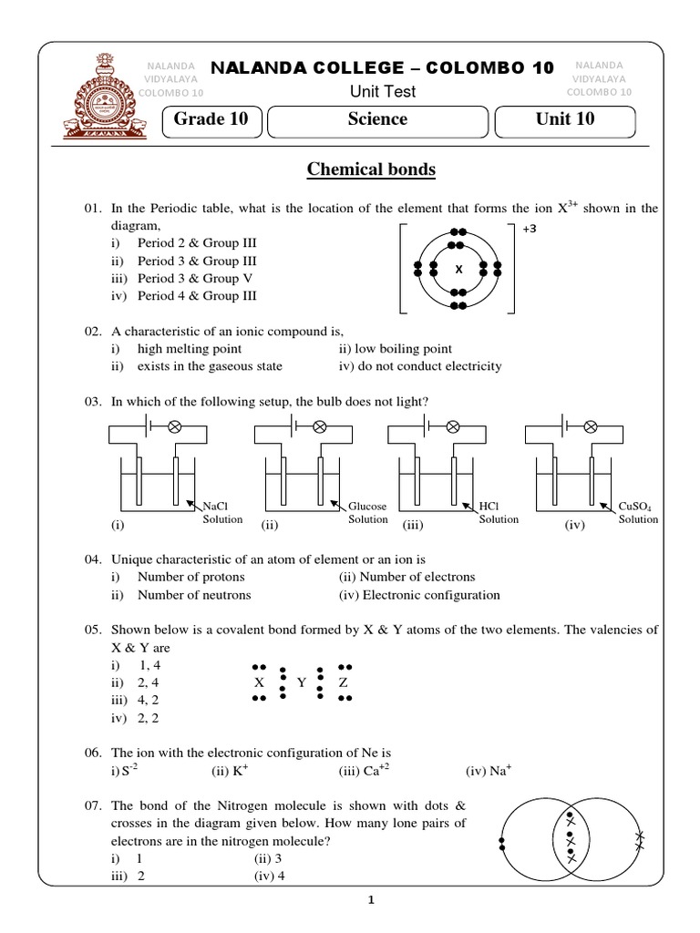 Grade 10 Science Unit 10 Eng. | PDF | Chemical Compounds | Chemical Bond