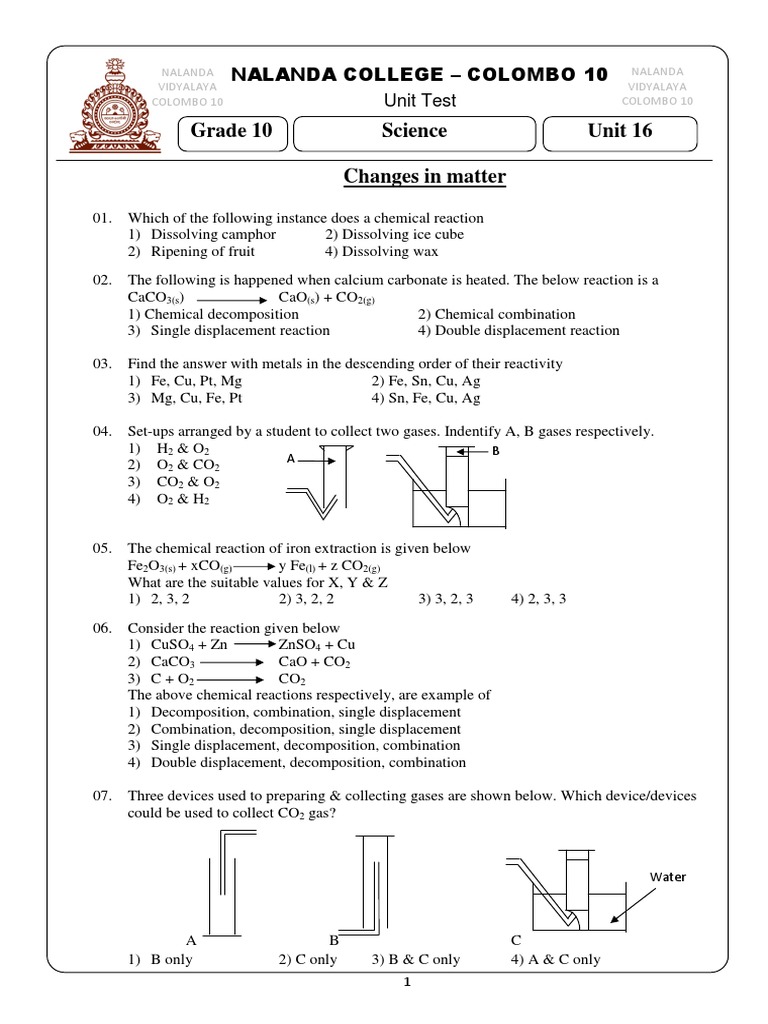 Grade 10 Science Unit 16 Eng. | PDF | Iron | Blast Furnace