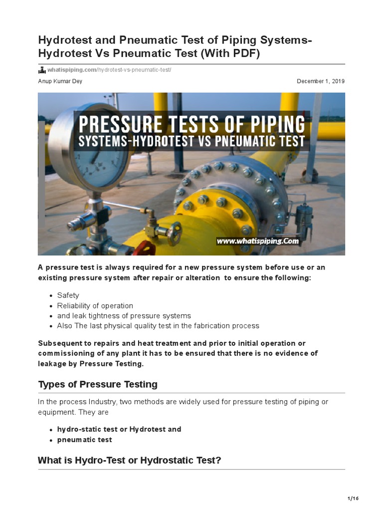 Hydrotest and Pneumatic Test of Piping Systems-Hydrotest Vs Pneumatic ...