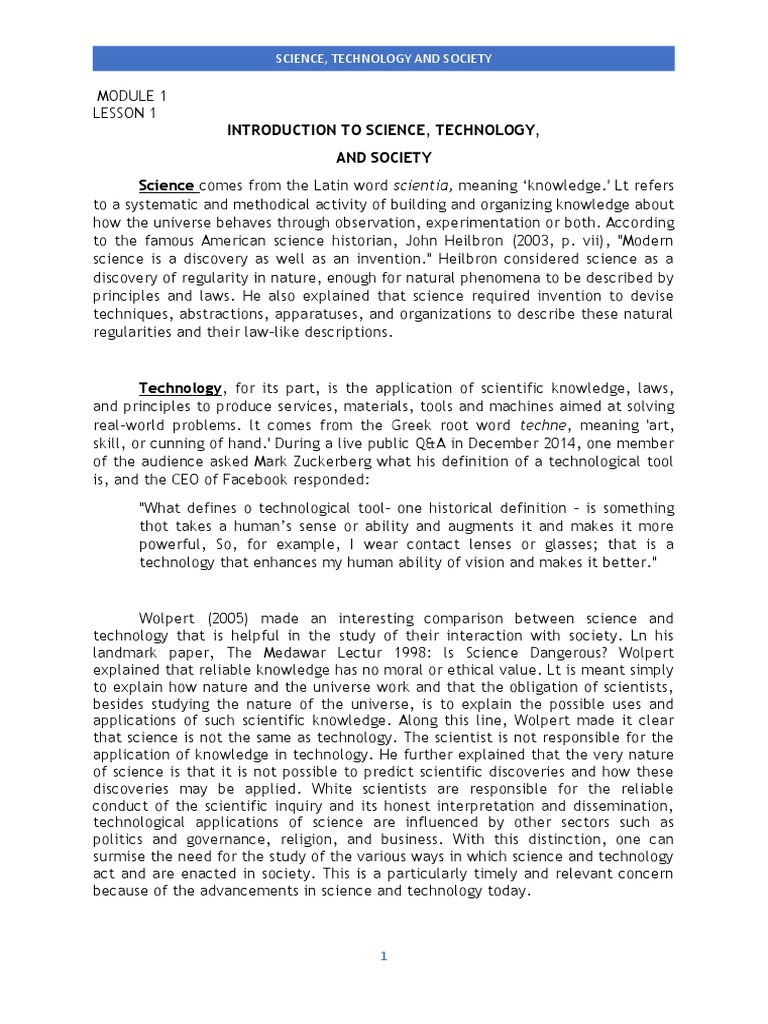 STS Module 1 Lesson 1 | PDF | Science | Human