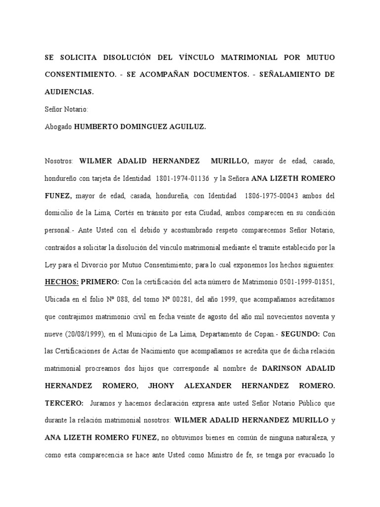 Acta Notarial Divorcio 1 | PDF | Divorcio | Matrimonio