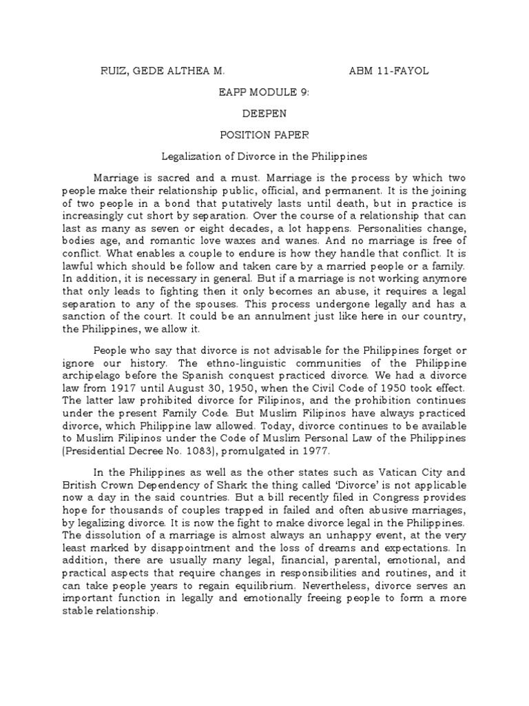 Legalizing Divorce in the Philippines | PDF | Divorce | Marriage