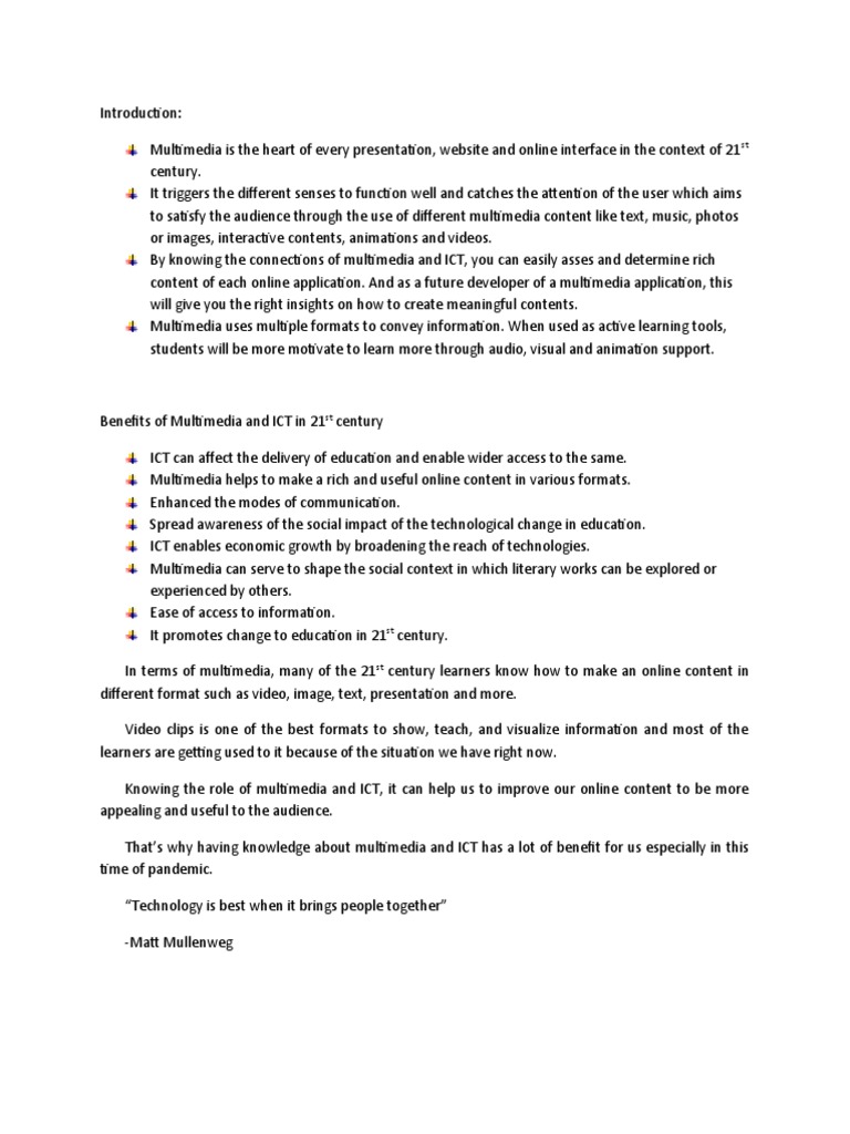 Benefits of Multimedia and ICT in 21st Century | PDF